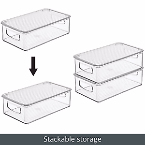 mDesign Plastic Storage Bin Box Container, Lid, Built-In Handles, Organization for Makeup, Hair Styling Tools, Accessories in Bathroom Cabinet, Cupboard Shelves, Ligne Collection, 8 Pack, Clear