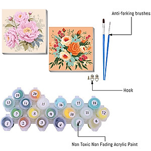 tigdtiu 2Pack Flowers Paint by Numbers Kit for Adults Beginner,Adult Paint by Number Kits On Canvas Framed, DIY Acrylic Painting Kit for Room Decor (8X8 in)