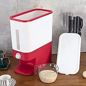 Rubtlamp 20 Lbs Rice Dispenser, Large Dry Food Container With Lid, Rice Storage Container With Measuring Cylinder, Cereal Dispenser Moisture Proof Household Food Dispenser Bucket, For Christmas