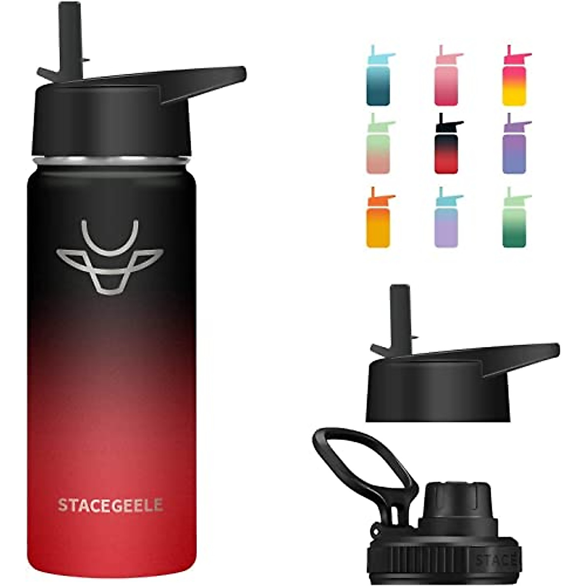 STACEGEELE Insulated Vacuum Water Bottle for Kids with Straw Lid Stainless Steel Flask Thermos for Boys and Girls Leak Proof Lightweight Eco Friendly 18oz(550ml),Ice Coke