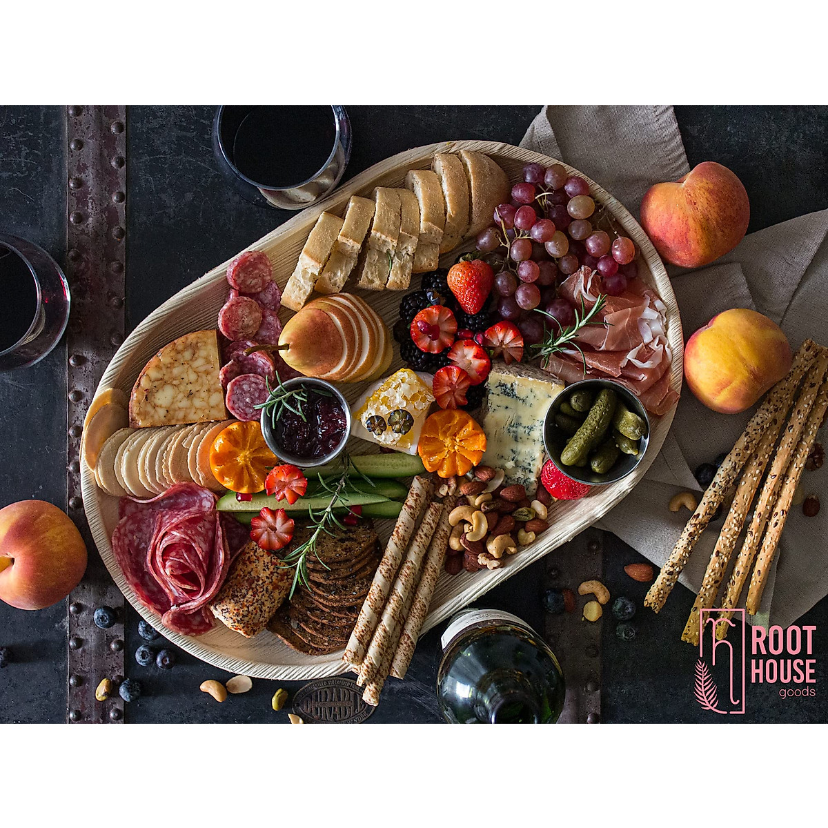 Root House Goods - Palm Leaf Trays 17"x12" Large (12 pk) | Disposable Serving Trays | Eco-Friendly | Compostable Platters for Weddings, Catering Events, Charcuterie, Grazing, Cheese Boards