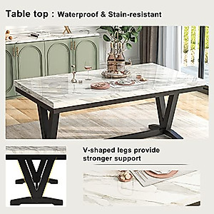 Goozio 6-Piece Set,Faux Marble Table, 4 Upholstered PU Leather Chair, 1 Bench for Dining Living Room,Black, OneSize