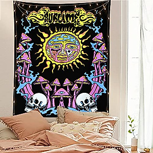 Miytal Sun Tapestry Aesthetic Mushroom Poster Skull Vertical Tapestry for Home Decoration 44 × 59 inches