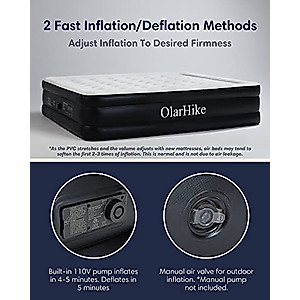 OlarHike Inflatable King Air Mattress with Built in Pump,18"Elevated Durable Air Mattresses for Camping,Home&Guests,Fast&Easy Inflation/Deflation Airbed,Black Family Blow up Bed,Travel Cushion,Indoor