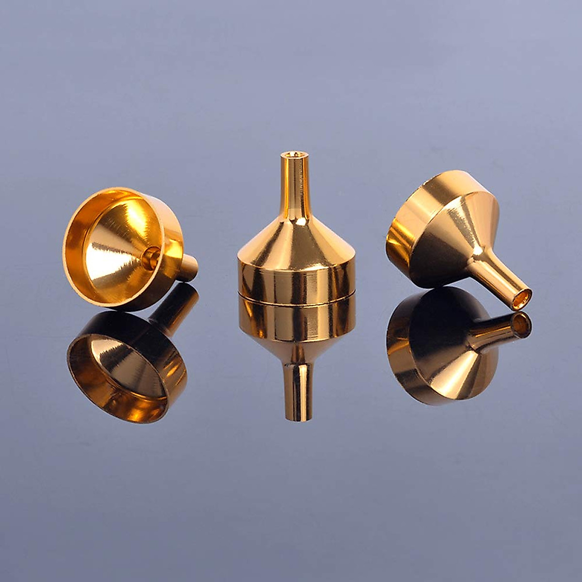 CKANDAY 10 Pack Small Metal Funnels with 2 Pcs Mini Pipette and Spoon for Filling Small Mini Bottles or Containers, Atomizers Perfume Liquid Essential Oils Spice Powder Lab Lotion- Gold/Silver