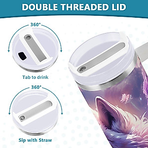 ARGTILDN 40 oz Tumbler Wolf Cloud Galaxy Insulated Travel Mug with Handle and Straw Lid Stainless Steel Vacuum Coffee Cup Tea Beverage Container Water Bottles for Car Sports office