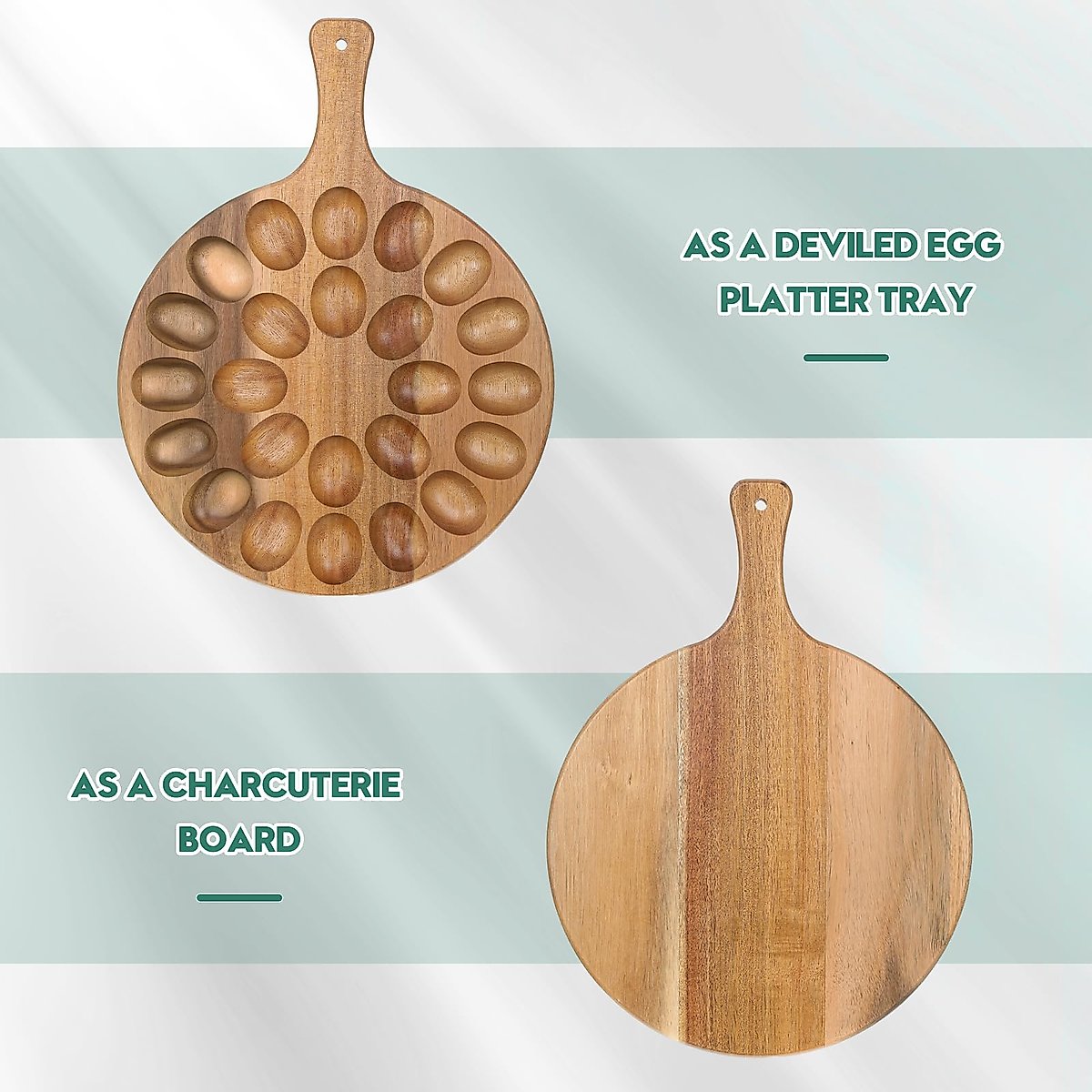 Lounsweer Reversible Wood Deviled Egg Platter and Charcuterie Board Thicken Egg Tray Countertop Refrigerator Chicken Egg Containers for Easter Chrismas Deviled Egg Carrier (Acacia)