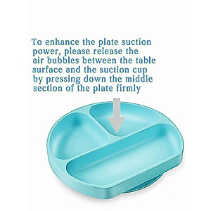 PandaEar Silicone Suction Divided Plate for Toddlers | Dishwasher Microwave Oven Safe | Stay Put Baby Bowls Place Mats | Feeding Dishes for Kids (Light Blue)