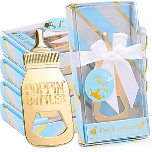 50 Pieces Bottle Opener Baby Shower Favor Cute Poppin Bottles Baby Shower Souvenirs for Guest Prize Party Winner Boy or Girl Gender Reveal Party Thank You Present Party Decoration Supplies (Blue Box)