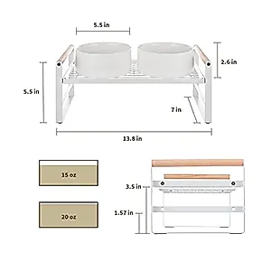 CEEFU Elevated Dog Bowl Cat Bowls with Stand, Adjustable Raised Pet Bowl Stand Feeder, Anti-Slip Metal Wire Stand with 2 Ceramic Bowls