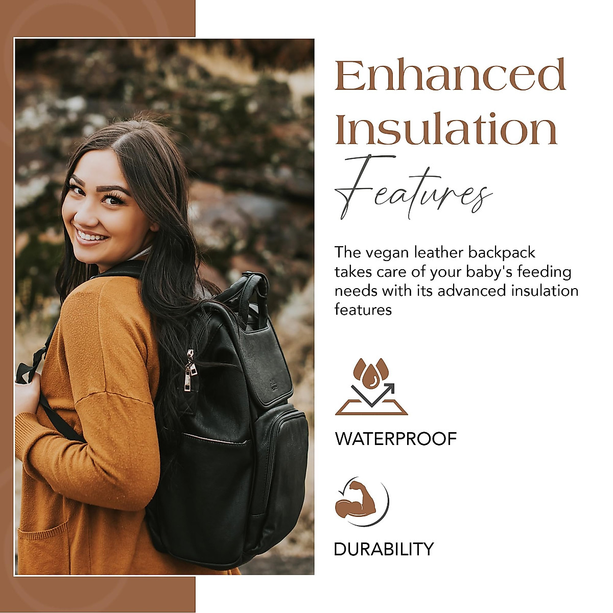 Citi Collective Explorer Black Diaper Bag Backpack - Vegan Leather Diaper Bag with Shoulder Strap, Insulated Bottle Pockets, Changing Pad, Stroller Clip- Versatile Diaper Bag for Baby