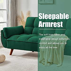 liuyouhom Convertible Futon Couch Bed, Sleeper Sofa Bed with Adjustable Backrests, Linen Loveseat Sofa 3 Seater Comfy Couch for Small Spaces, Living Room, Bedroom(Green, 75")