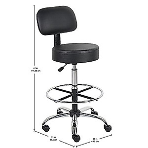 Boss Office Products B16245-BK Be Well Medical Spa Drafting Stool with Back, Black