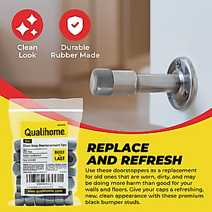 Premium Rubber Door Stop Stud Replacement Tips – Doorstopper Bumpers, Springe Hinge End Caps for Wall & Floor Protection – Universal Size (Grey)