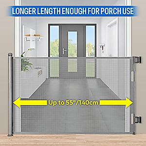 Retractable Baby Gate, Extra Wide Safety Kids or Pets Gate, 33” Tall, Extends to 55” Wide, Mesh Safety Dog Gate for Stairs, Indoor, Outdoor, Doorways, Hallways, Easy to Wipe(Grey)