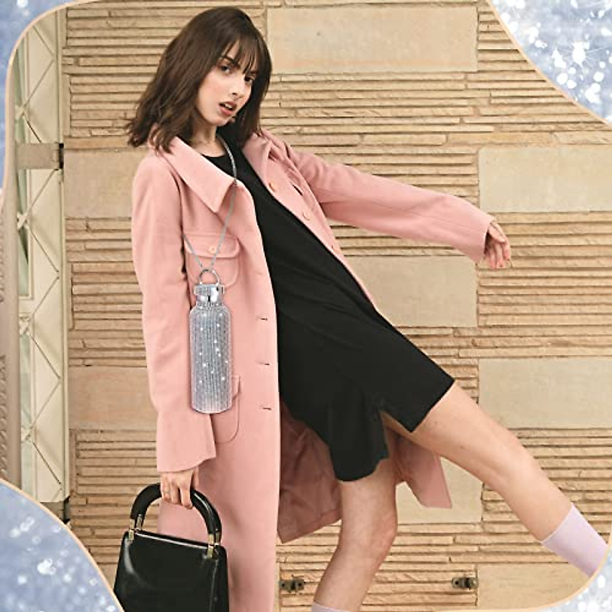 Diamond Water Bottle Bling Rhinestone Stainless Steel Thermal Bottle Refillable Water Bottle Insulated Water Bottle Glitter Water Bottle with Chain for Women Girls Gifts (AB Diamond, 750 ml)