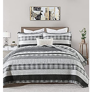 Homzard King Size Quilt,Black and White Striped Quilt King Size Bedding Set,Grey King Quilt Bedding Set,Farmhouse Lightweight Quilt Set for King Size Bed,100% Cotton Quilt Bedding All Season