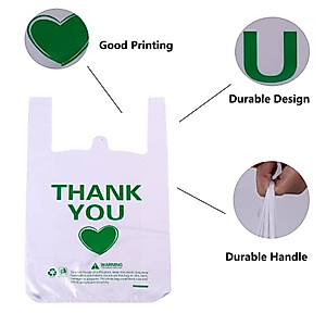 ysmile Plastic Grocery Bag Thank You Reusable T Shirt Plastic Merchandise Bag for Small Business Food To Go Bag with Handle 12x19 Inch 50 pcs Carry Out