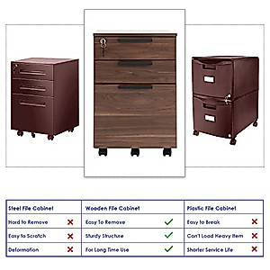 Farini File Cabinet with Lock Storage Cabinet 3 Drawers lateral File Cabinets for Home Office Organization Printer Stand Fully Assembled Brown