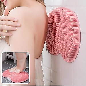 LAVIOX Silicone Bath Massage Pad, 2023 Shower Foot & Back Scrubber Wall-Mounted Back Scrubber, Silicone Bath Massage Cushion Brush with Suction Cups Bathroom Wash Foot Mat (Pink)