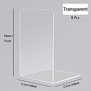 8 Pcs Book Ends Clear Bookends Acrylic Bookends for Shelves, Heavy Duty Bookends Plastic Bookends for Home Office Library Decorative,7 x 4.8 x 4.8 INES