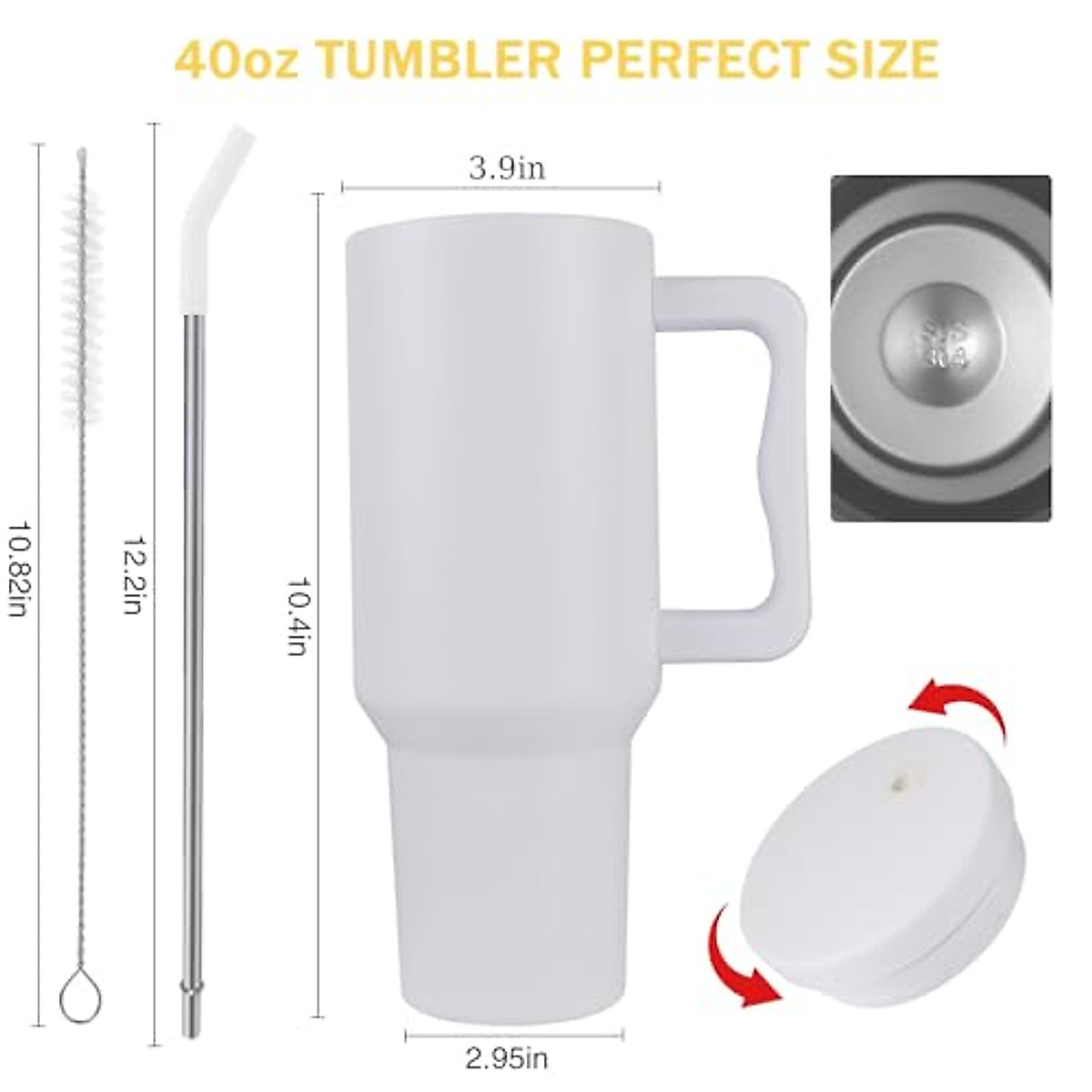 Towsnails 40 oz Tumbler with Handle and Straw Lid | Insulated Cup Reusable Stainless Steel Water Bottle Travel Mug Cupholder Friendly | Gifts for Women Men Him Her - White