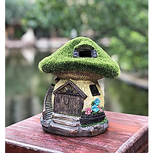 TIBLEN Solar Gnome Grass-Roof Mushroom Garden House , Outdoor Gnome House Figurine with Solar Lights, Little Garden Cottage Figurines