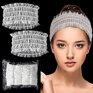 Chuangdi 100 Pieces Disposable Spa Headbands Soft Non-Woven Facial Hair Band Elastic Facial Head Wraps Cloth Stretch Skin Care Makeup Sauna Washing Face Supplies for Women Girls (White)