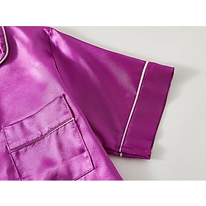 Beezizac Little & Big Girls Pajama Set Size 12 - Bright Pink Satin Silky Cute Summer Shorts Outfit