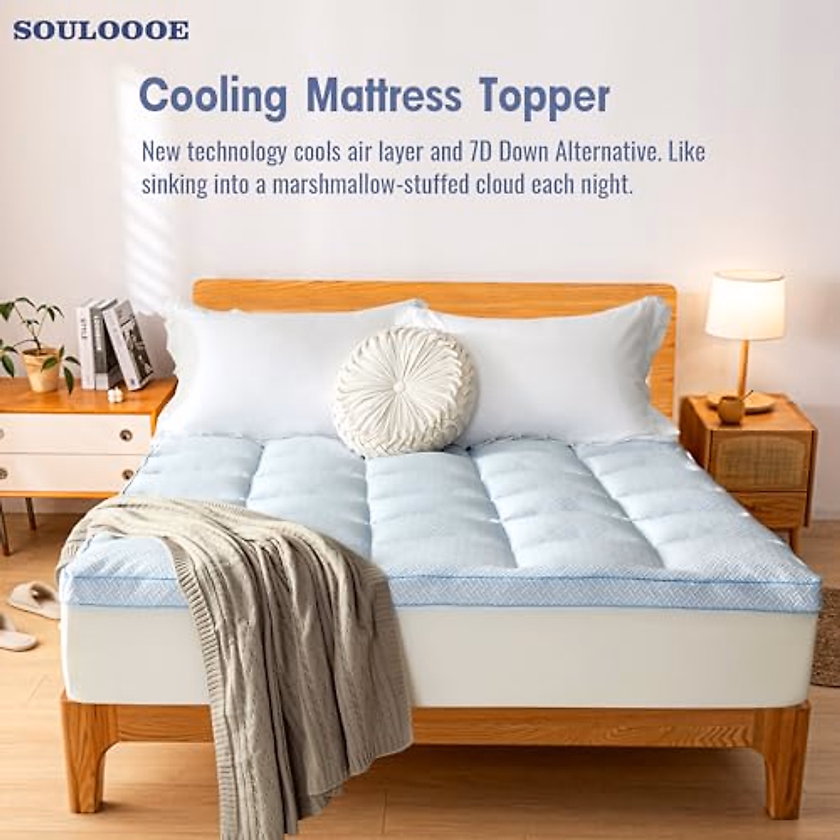 SOULOOOE Twin Mattress Topper, Cooling Pillow Top Mattress Pad Cover, 900G Down Alternative Overfilled Extra Thick Mattress Protector with 8-21 Inch Deep Pocket(39''x75'')