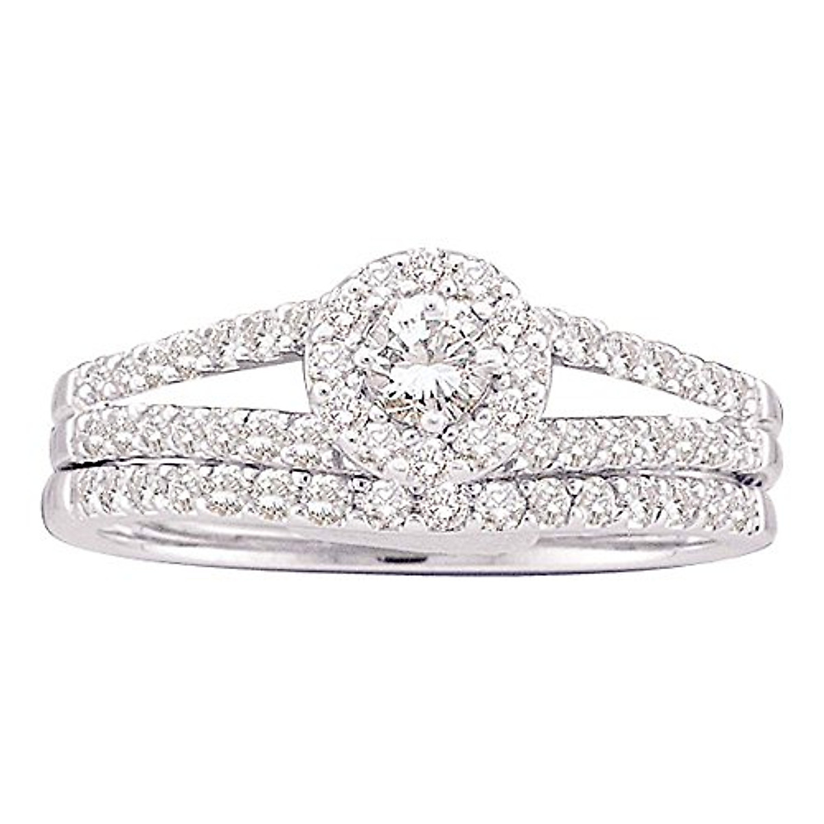 Sonia Jewels Size 5.5-14k White Gold Round Diamond Split-Shank Halo Bridal Wedding Engagement Ring Band Set 5/8 Cttw