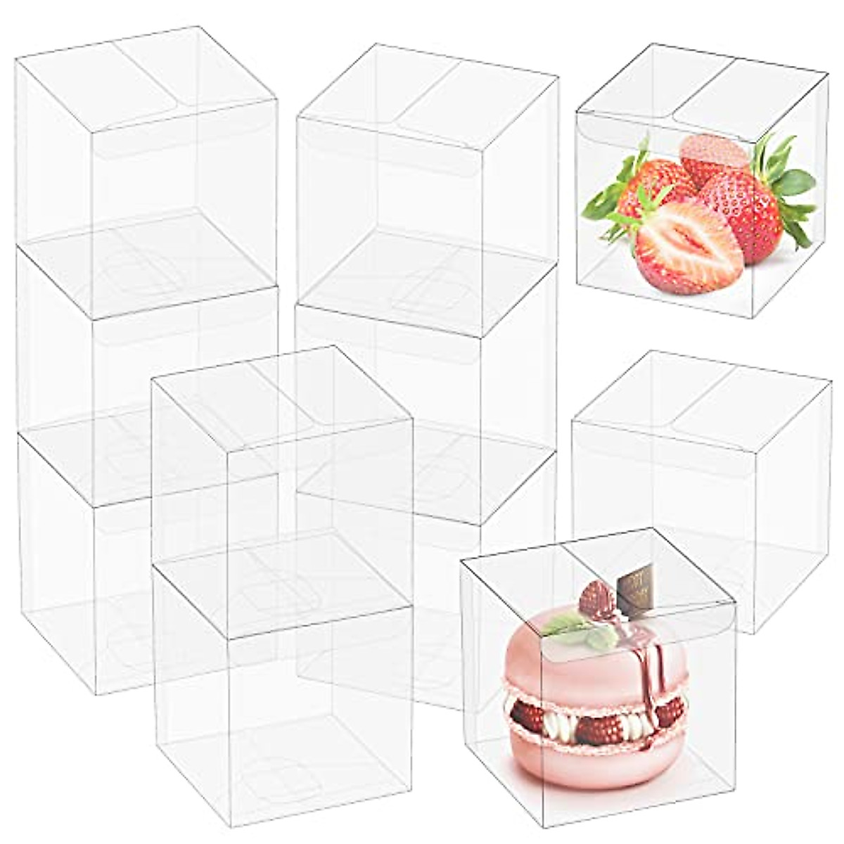 Oomcu 80 Pack Clear Plastic Favor Boxes,Transparent Macaron Cupcake Chocolate Candy Cookies Malt Balls Soap Gift Single Individual Packaging Boxes for Wedding Party Baby Shower Display(2" x 2" x 2")