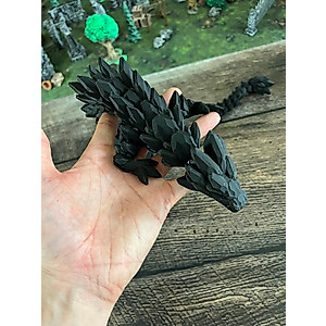 MunnyGrubbers - XL 26" Crystal Dragon Fidget Toy - Heavy Duty - 3D Printed Flexible Articulating Dragon Plastic Collectible Figurine - Surprise Egg Compatible - (Black Dragon)