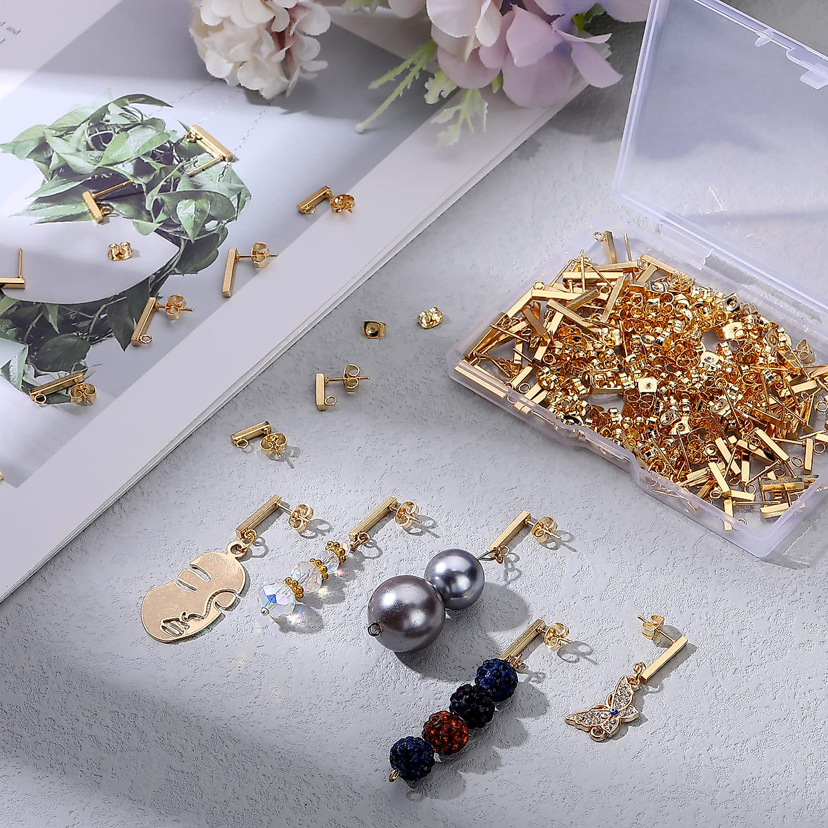 Hinly 80 Pieces Stainless Steel Earring Posts Stud Earring with Loop 80 Pieces Ear Nut Bar Pierced Post for DIY Jewelry Making, 2 Sizes(Gold)