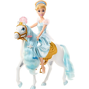 Mattel Disney Princess Toys, Cinderella Fashion Doll & Horse with Saddle, Brushable Mane & Tail & Styling Accessories, Inspired by the Movie