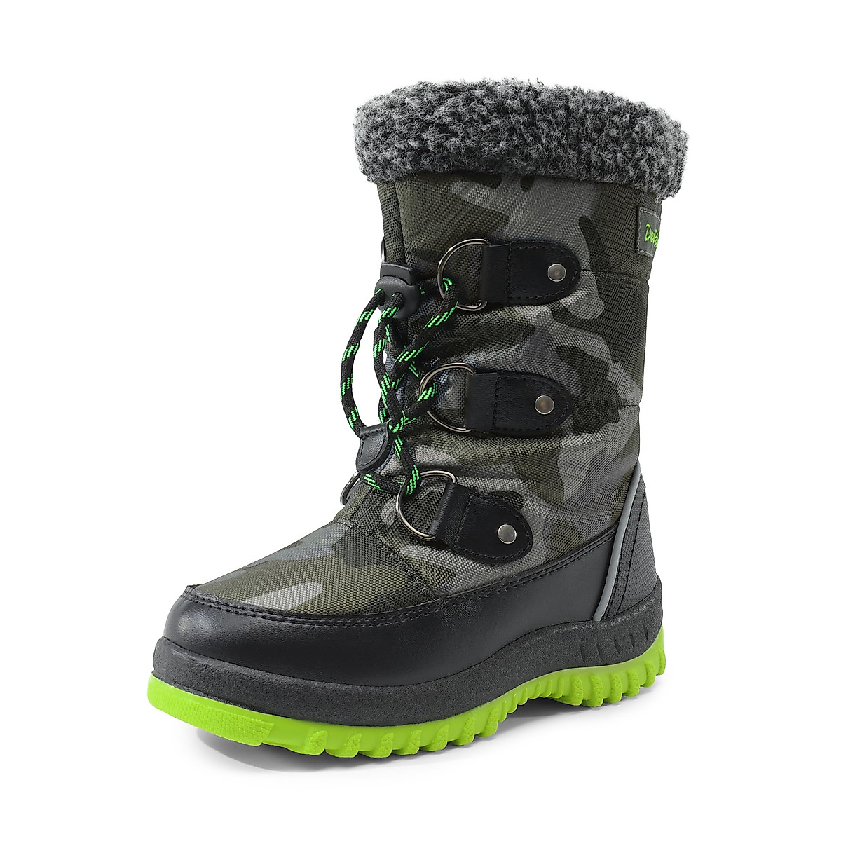 DREAM PAIRS Boys Snow Boots Slip Resistant Faux Fur Lined Mid Calf Kids Winter Shoes SDSB2228K Size 2 Little Kid CAMO GREEN