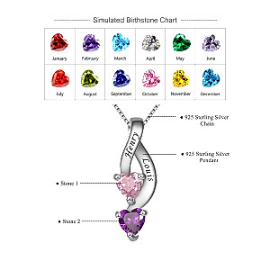 MissNity Personalized Birthstone Necklace Engraved 2 Names for Women - Custom Mother Pendant Necklace with Stones in 925 Sterling Silver for Mother's Day Gift