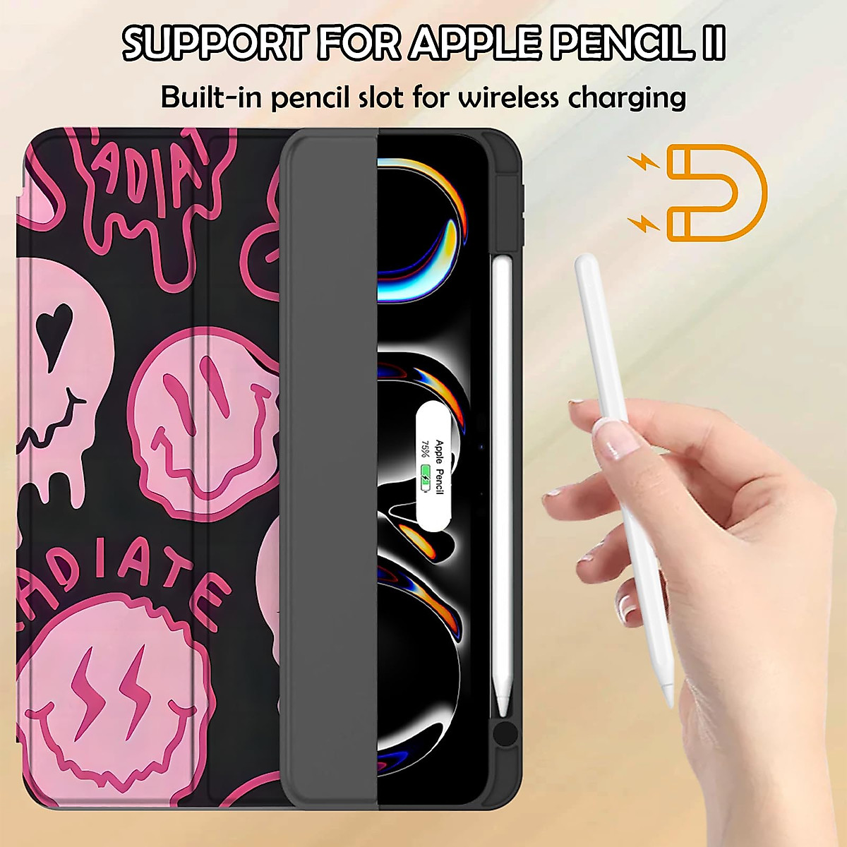 Cabreche Compatible with iPad Pro 13 Inch M4 Case 2024 with Pencil Holder TPU Back Case Auto Sleep/Wake Cover for Girls Women Men Cute Preppy Cool (PS12-Blue, Pro13 inch 2024)