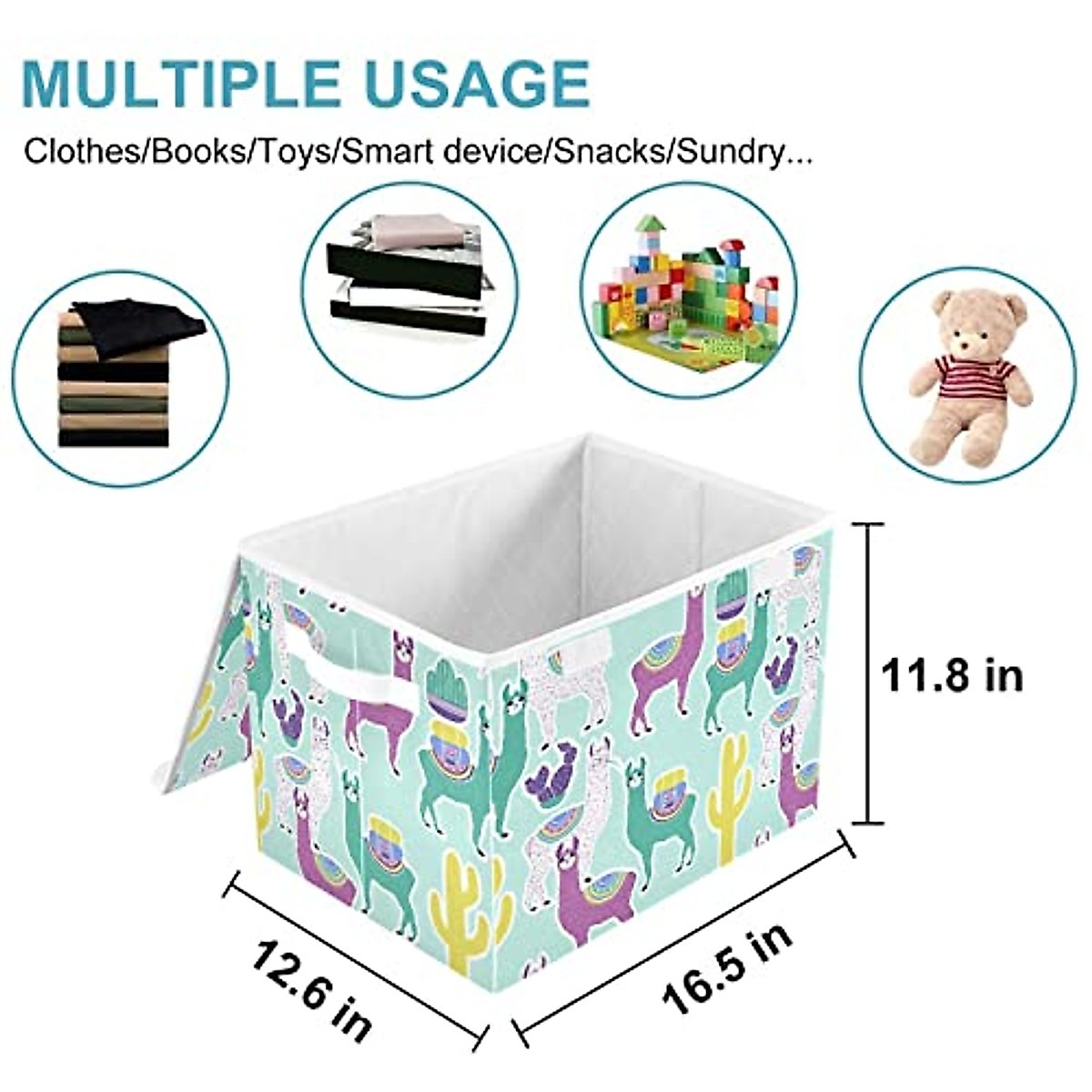 CaTaKu Llama Alpaca Green Storage Bins with Lids Fabric Large Storage Container Cube Basket with Handle Decorative Storage Boxes for Organizing Clothes Shelves