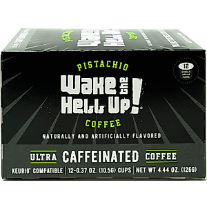 Wake The Hell Up!® Pistachio Flavored Single Serve Coffee Pods Of Ultra-Caffeinated Coffee For K-Cup Compatible Brewers | 12 Count, 2.0 Compatible Pods