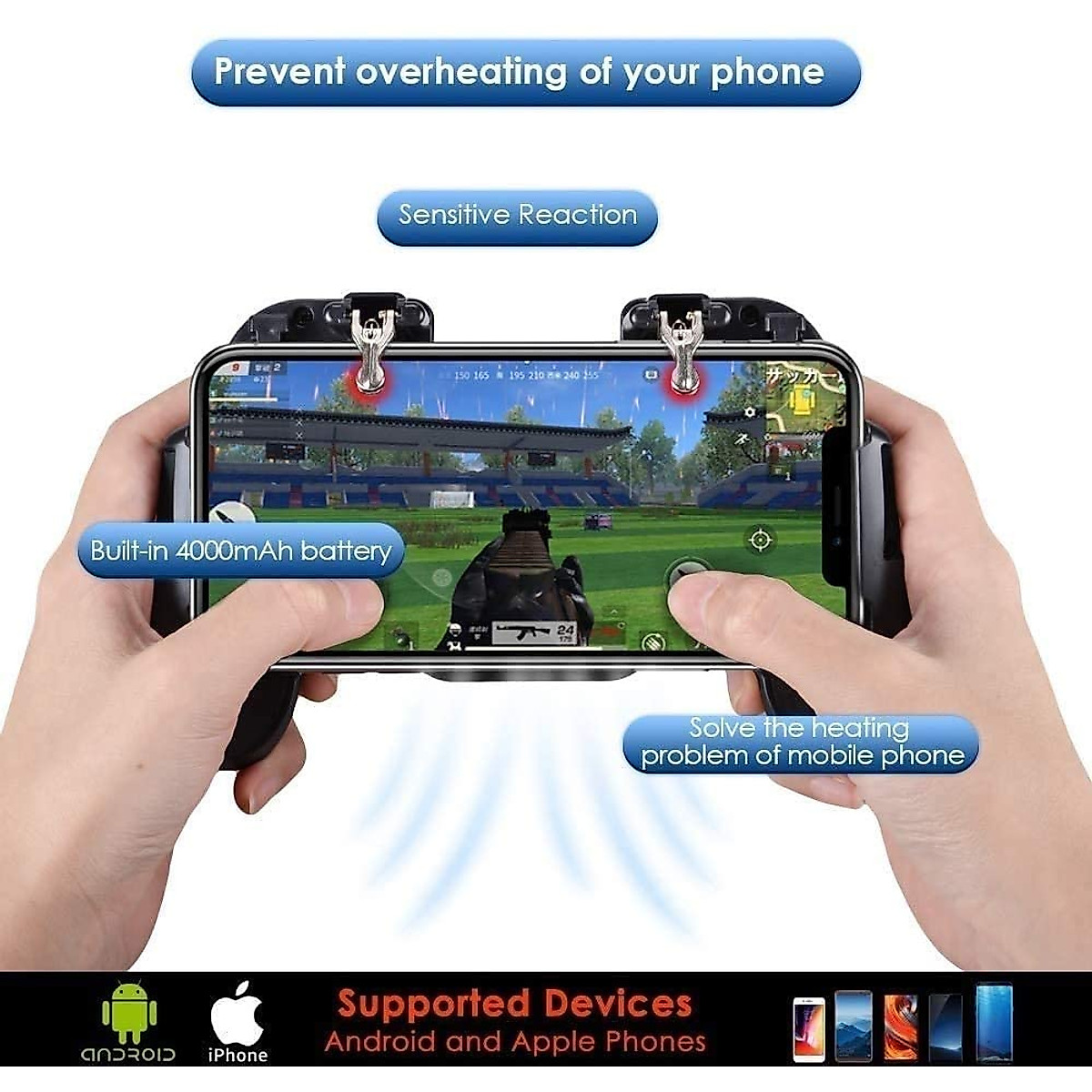 Game Controller Multifunction Mobile Phone Controller with Cooling Fan Gaming Triggers Gamepad Phone Holder Gaming Grip