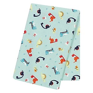 Trend Lab Dinosaurs Jumbo Deluxe Flannel Swaddle Blanket - Dinosaurs Scatter Print, Blue, Orange, Red and Green, 48 in x 48 in