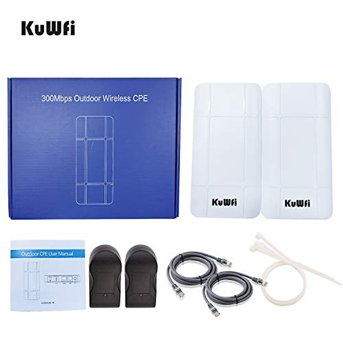 Wireless Bridge, KuWFi 2.4G Outdoor CPE Point to Point Long Range Access Nano Station with 12dBi Panel Antenna, Support 24V POE[2-Pack, Pre-Pairing]