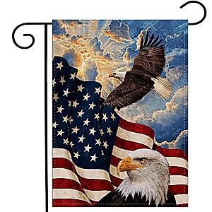 USA Flag Eagle Patriotic Garden Flag Vertical Double Sided, USA Flag 4th of July Memorial Day Independence Day Watercolor Yard Outdoor Decoration 12.5 x 18 Inch