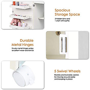 NSdirect Sewing Table, Folding Sewing Craft Cart&Sewing Cabinet Miscellaneous Sewing Kit Art Desk with Storage Shelves and Lockable Casters,(White)