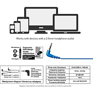 Panasonic ErgoFit Wired Earbuds, in-Ear Headphones with Microphone and Call Controller, Ergonomic Custom-Fit Earpieces (S/M/L), 3.5mm Jack for Phones- RP-TCM125-AA (Metallic Blue)