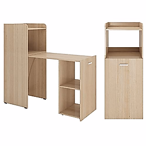 Tangkula Extendable Computer Desk for Small Space, Reversible Home Office Desk with Anti-Tipping Kit, Folding Study Writing Desk, Pull-Out PC Laptop Workstation Desk, Brown/Natural (Natural)