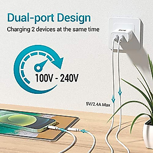iPhone Charger Wall Plug -MFi Certified Dual USB Wall Charger Block Adapter with 2Pack 6FT USB to Lightning Cables 2.4A for iPhone 14 13 12 11 Pro Max Mini XR Xs X 8 7 6S 6 Plus 5s SE iPad (White)