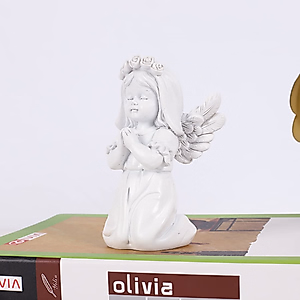 Raeasily Praying Little Angel Statue - 4.7 Inches Resin Crafts Wings Angel Crafts Decoration for Shelf,Home, Wedding Car Decoration, Offcie Desk
