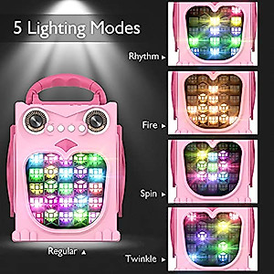 EARISE K25P Kids Karaoke Machine for Girls Boys, Karaoke Speaker with 2 Microphones, Karaoke Toy with Voice Changer & Flashing Lights, Christmas Holiday Birthday Gift, Bluetooth/AUX/TF Card/USB